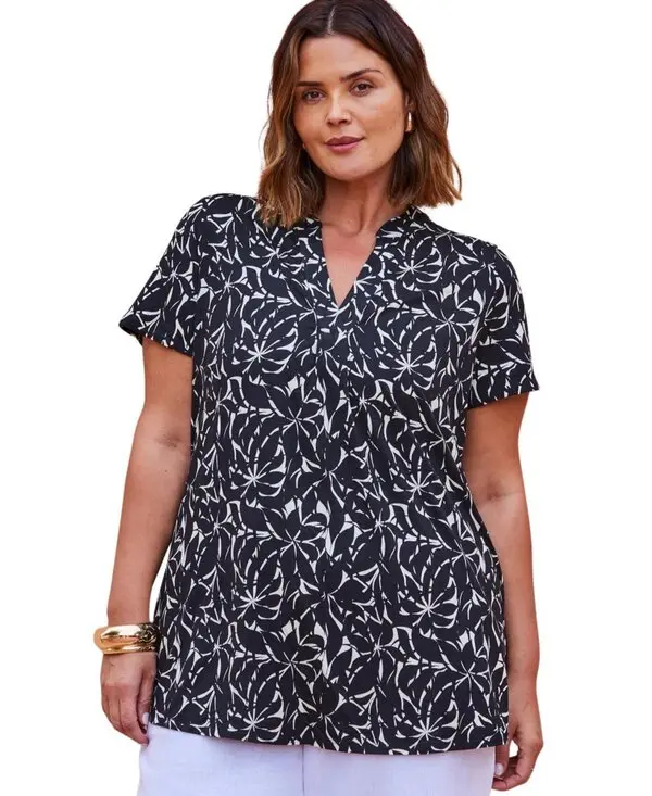 LIVE UNLIMITED Printed Mandarin Collar Top