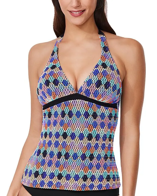 GOTTEX Retro Riviera Halter Tankini Top - Multi