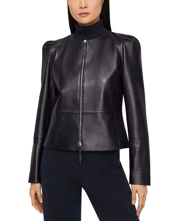 Lafayette 148 New York Leather Puff Sleeve Jacket