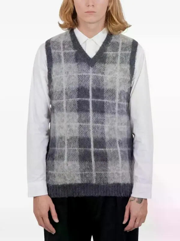 BEAMS V-neck Checked Vest