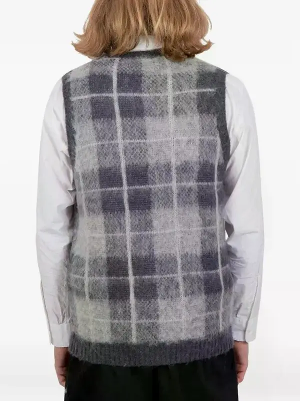 BEAMS V-neck Checked Vest