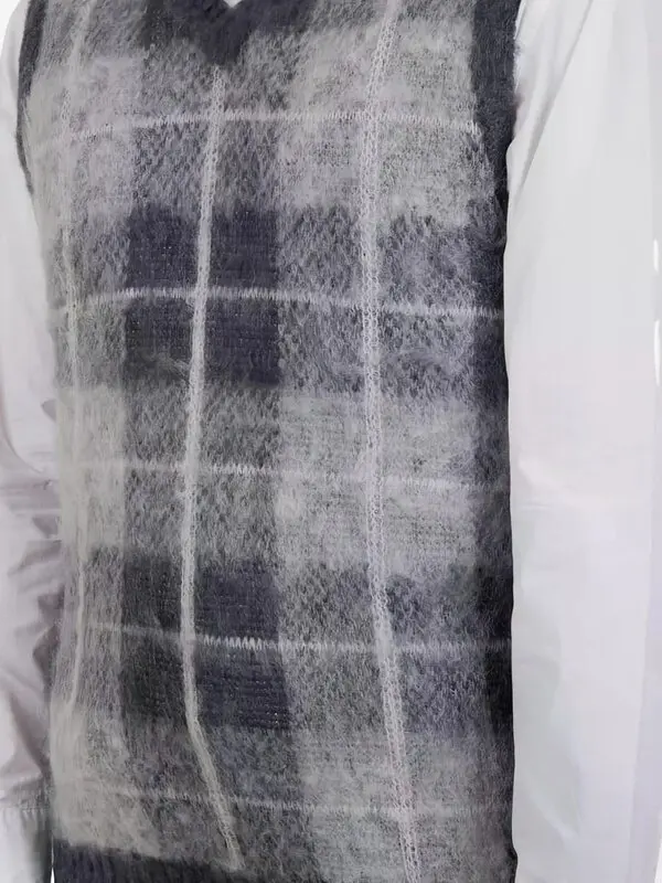 BEAMS V-neck Checked Vest