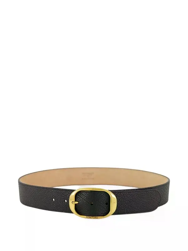 TOM FORD Grain Leather Belt With Oval Buckle - Black