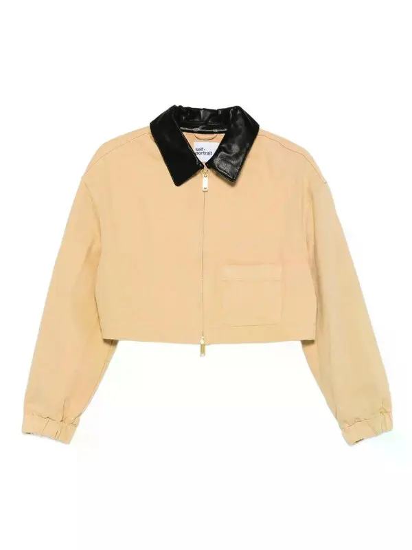 SELF-PORTRAIT Leather-collared Cropped Jacket