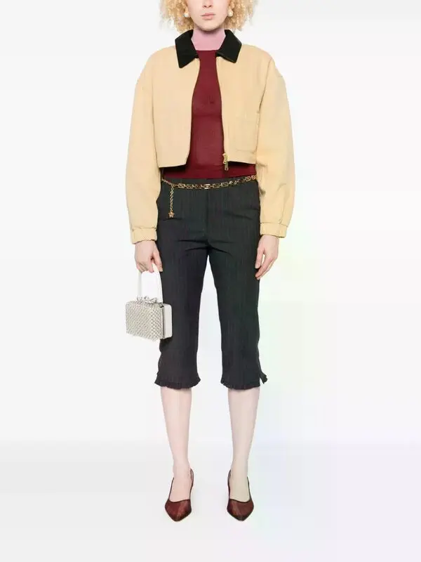 SELF-PORTRAIT Leather-collared Cropped Jacket