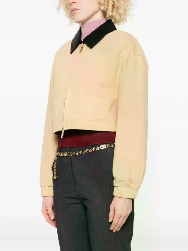 SELF-PORTRAIT Leather-collared Cropped Jacket