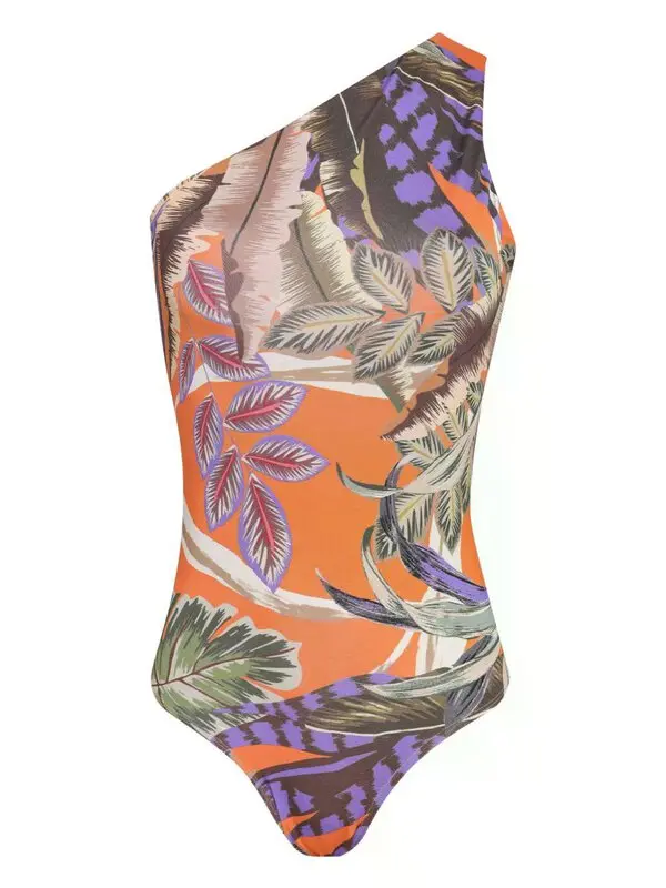 BRIGITTE Camila One-shoulder Leaf-print Swimsuit - Orange