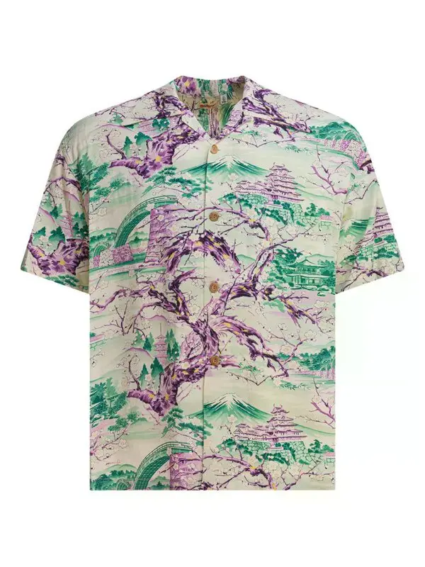 SUN SURF Landscape-print Shirt - Green