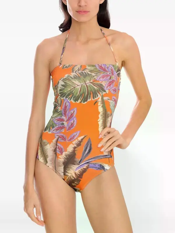 BRIGITTE Leaf-print Halter Swimsuit
