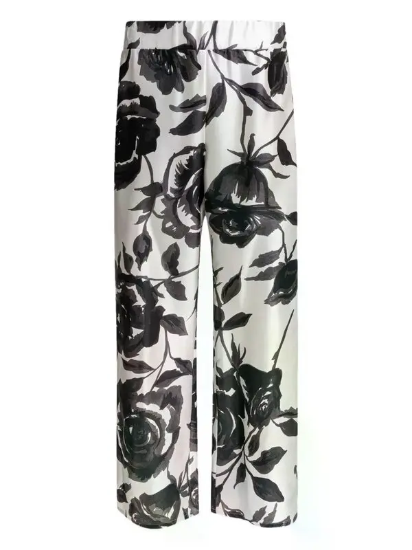 SLEEP NO MORE Rose-print Silk Trousers
