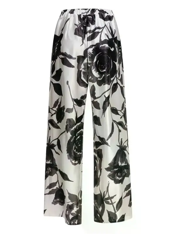 SLEEP NO MORE Rose-print Silk Trousers