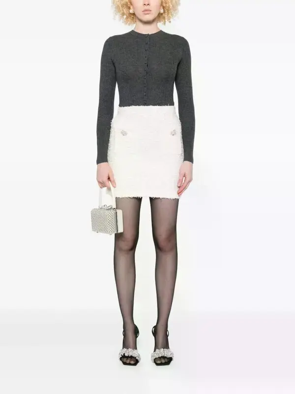 SELF-PORTRAIT Embellished Tweed A-line Skirt - Neutrals