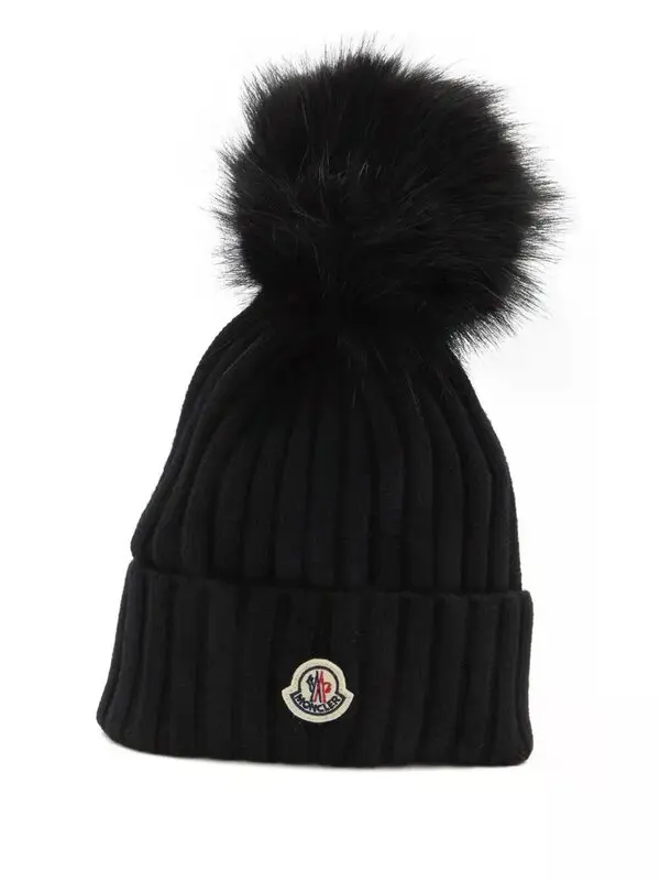Moncler Ribbed Knit Pom-pom Beanie - Black