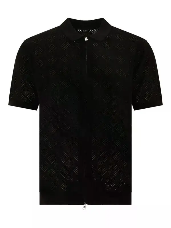 BEAMS Zip-front Mesh Polo Shirt - Black