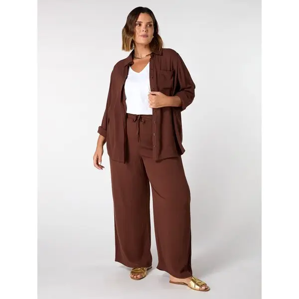 LIVE UNLIMITED Crinkle Drawstring Pants - Chocolate