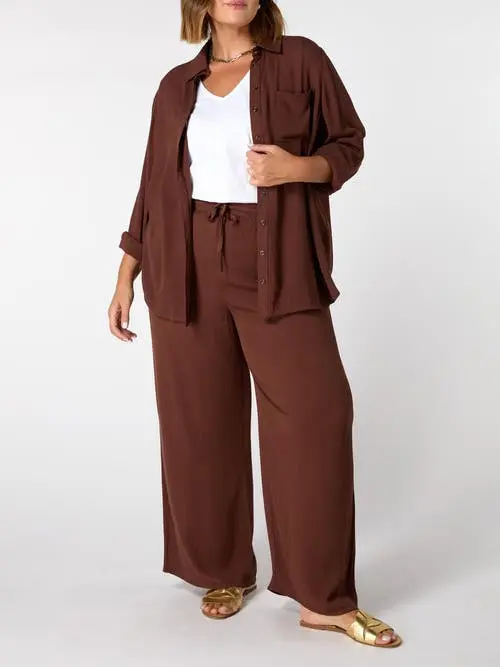 LIVE UNLIMITED Crinkle Drawstring Pants - Chocolate