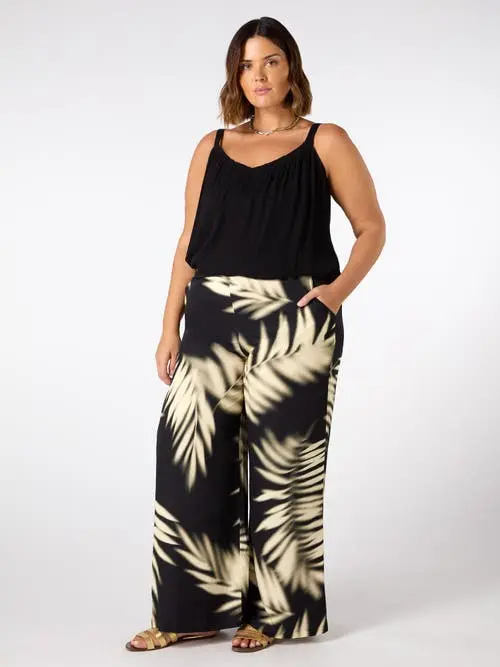 LIVE UNLIMITED Leaf Print Wide Leg Pants