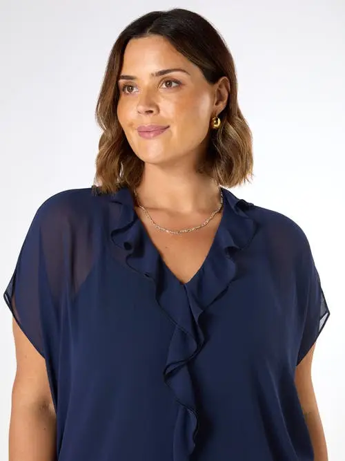 LIVE UNLIMITED Chiffon Ruffle Short Sleeve Blouse