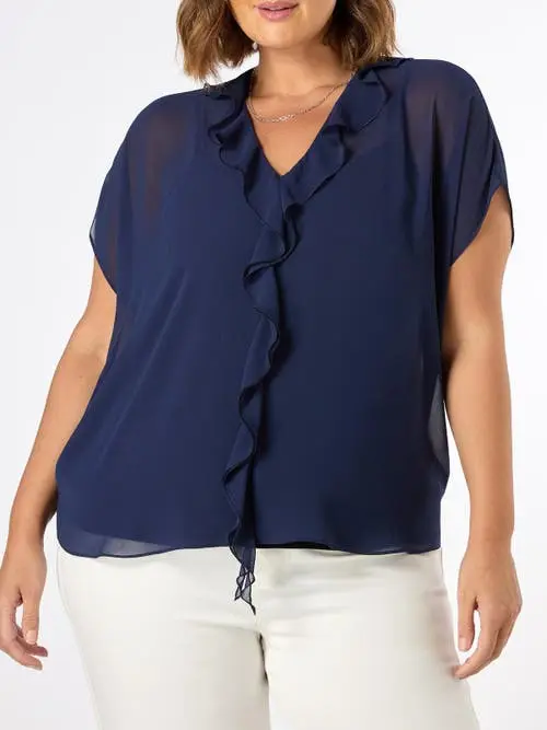 LIVE UNLIMITED Chiffon Ruffle Short Sleeve Blouse