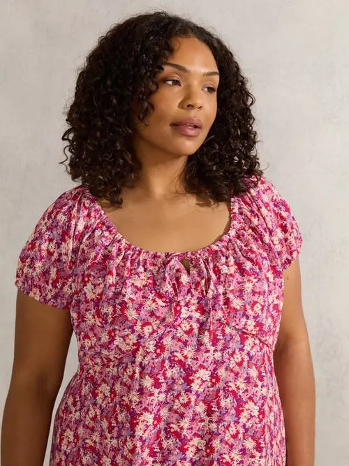 LIVE UNLIMITED Floral Gathered Neck Midi Dress - Pink