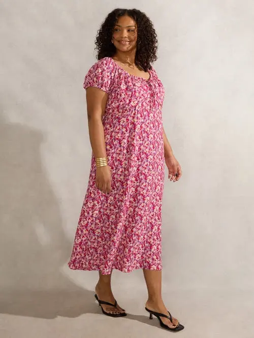 LIVE UNLIMITED Floral Gathered Neck Midi Dress - Pink