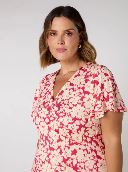 LIVE UNLIMITED Floral Flutter Sleeve Wrap Dress