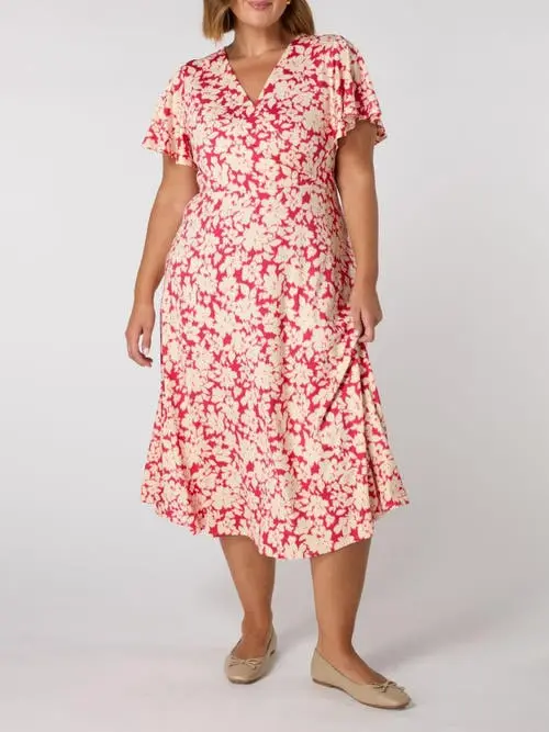 LIVE UNLIMITED Floral Flutter Sleeve Wrap Dress