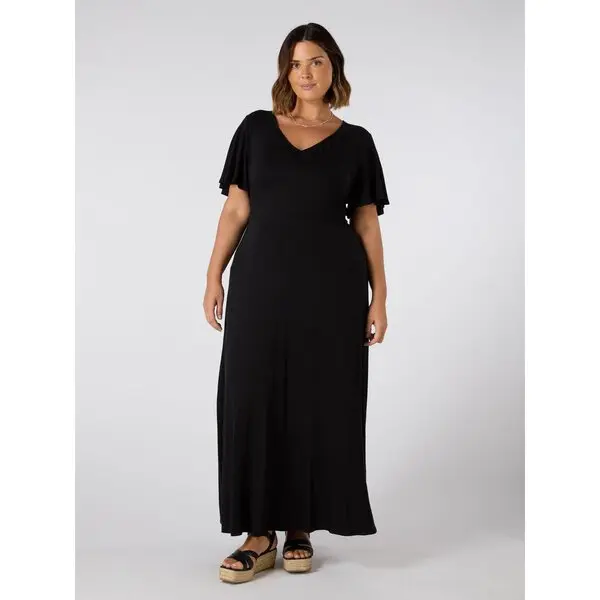 LIVE UNLIMITED Jersey V-neck Maxi Dress - Black