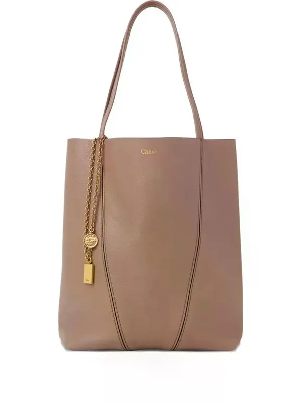 Chloé Leather Tote With Chain Detail - Pink