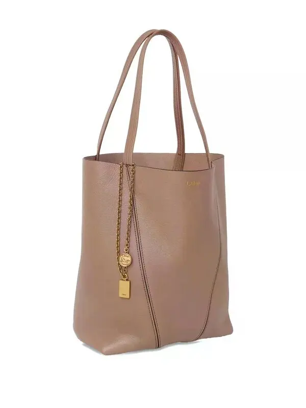 Chloé Leather Tote With Chain Detail - Pink