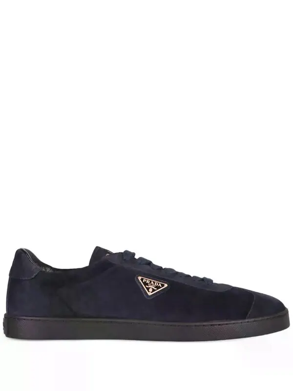 Prada Suede Lace-up Sneakers With Logo Plaque