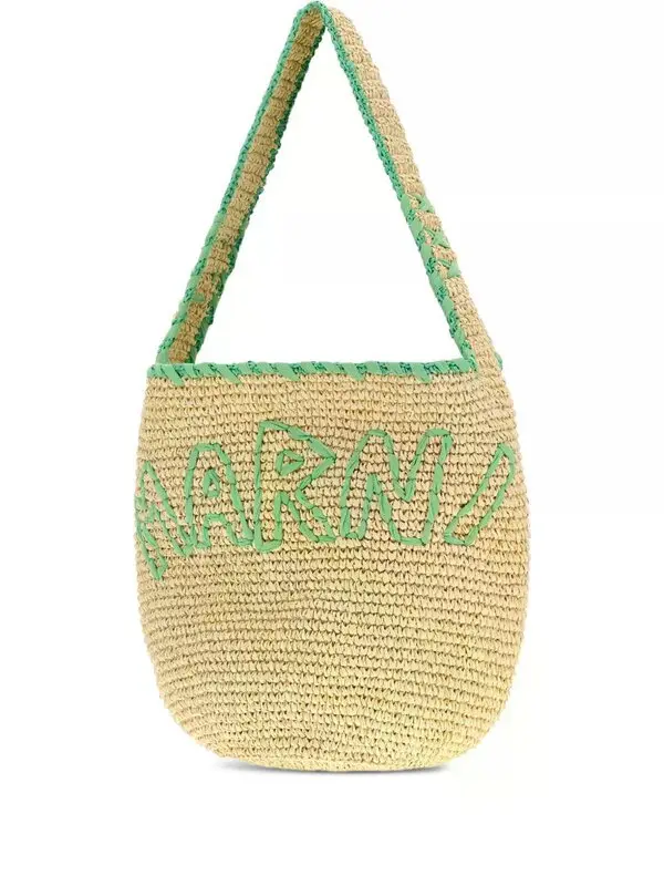 Marni Logo-embroidered Raffia Tote Bag - Neutrals