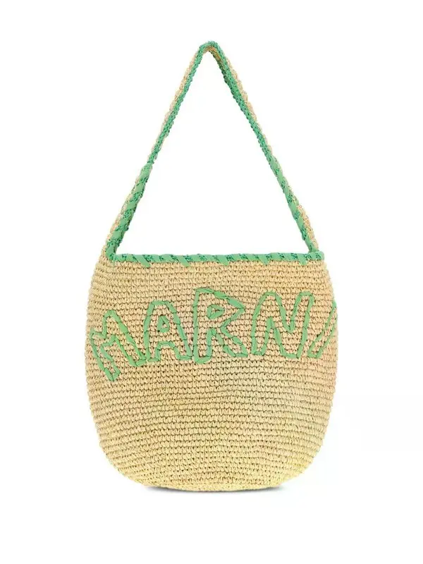 Marni Logo-embroidered Raffia Tote Bag - Neutrals