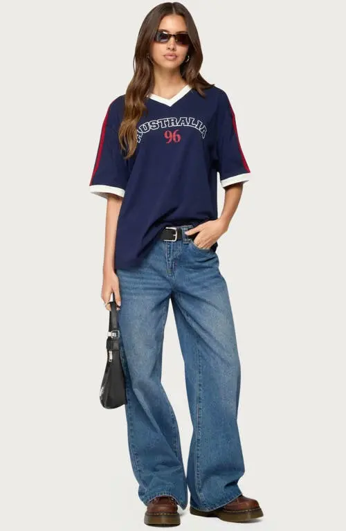 EDIKTED Australia 96 Oversized T-shirt - Navy