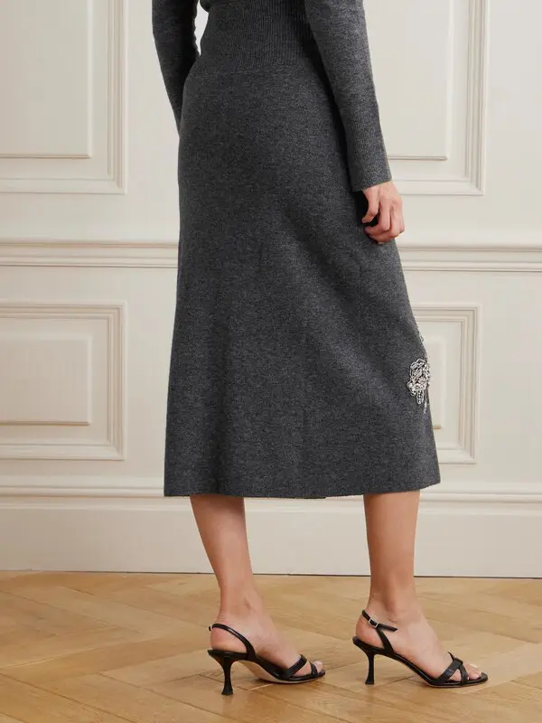 Erdem Embellished Knitted Midi Skirt
