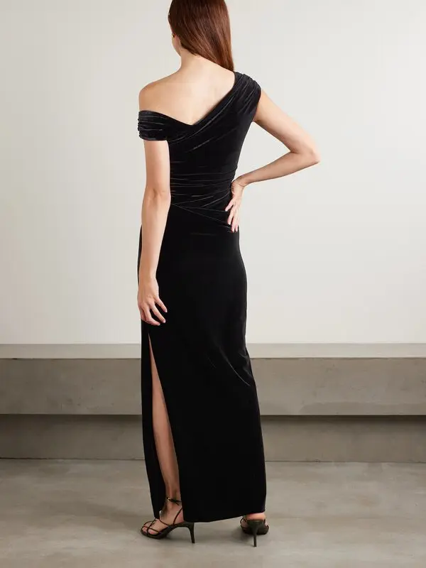SIR. Ettore Off-the-shoulder Draped Stretch-velvet Maxi Dress