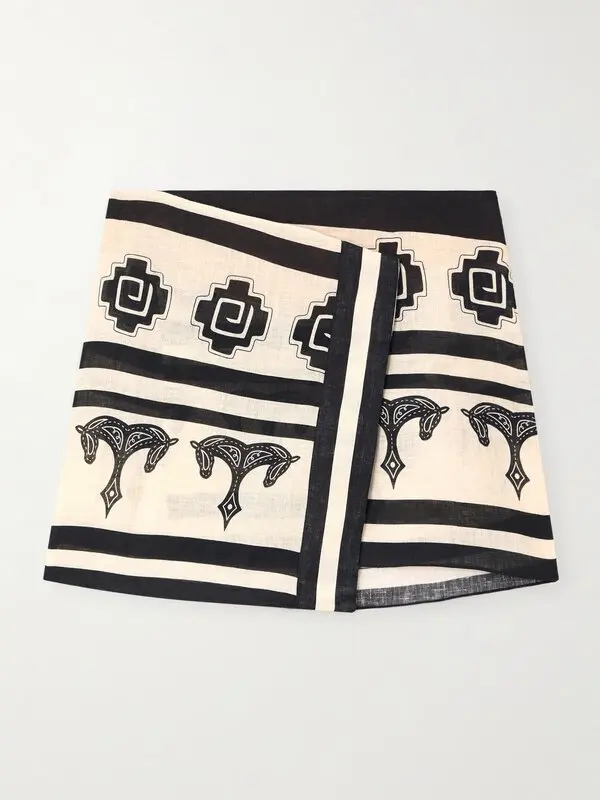 Johanna Ortiz Roots Wrap-effect Printed Linen Mini Skirt - Neutrals