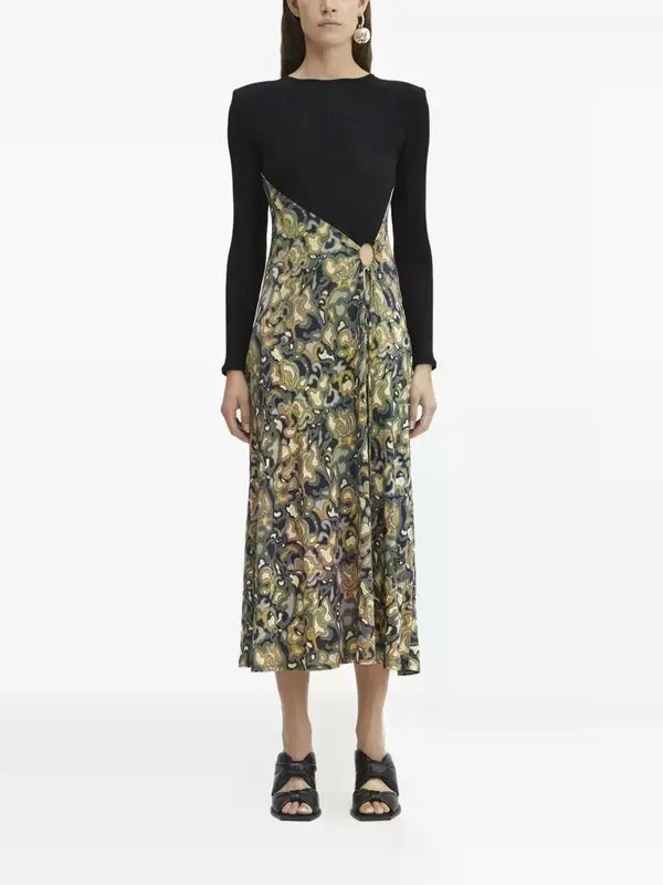 Rodebjer Ribbed Marbled Print Midi Dress