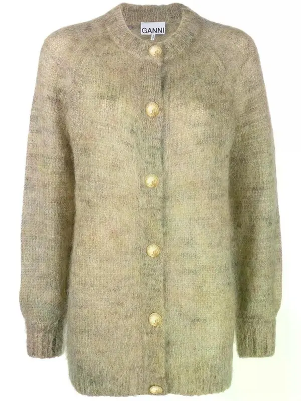 GANNI Brushed-effect Crew-neck Cardigan