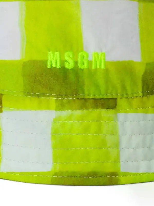 MSGM Checked-pattern Logo-embroidered Bucket Hat - Yellow