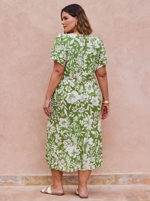 LIVE UNLIMITED Flutter Sleeve Floral Print Dress - Green