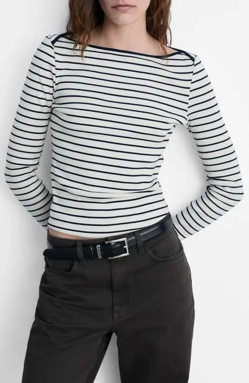 Mango Stripe Boat Neck Top - Off White