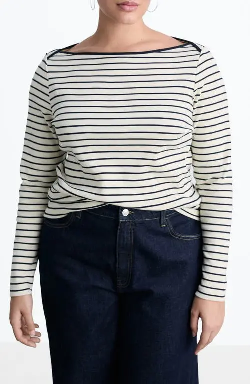 Mango Stripe Boat Neck Top - Off White