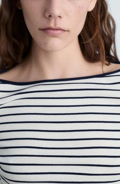 Mango Stripe Boat Neck Top - Off White