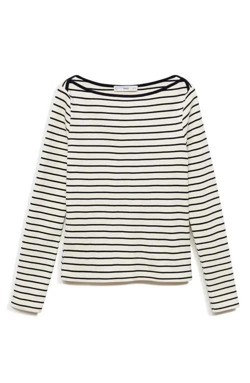 Mango Stripe Boat Neck Top - Off White