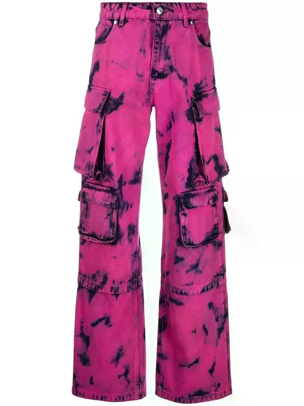 MSGM Two-tone Acid-wash Wide Leg Jeans