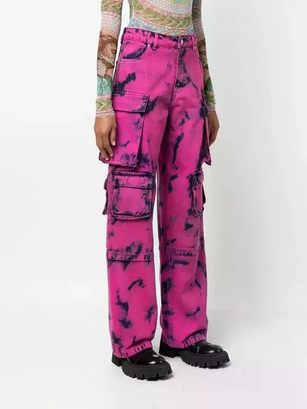 MSGM Two-tone Acid-wash Wide Leg Jeans