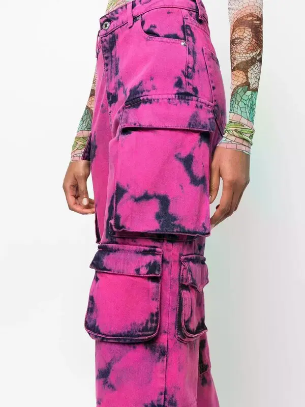 MSGM Two-tone Acid-wash Wide Leg Jeans