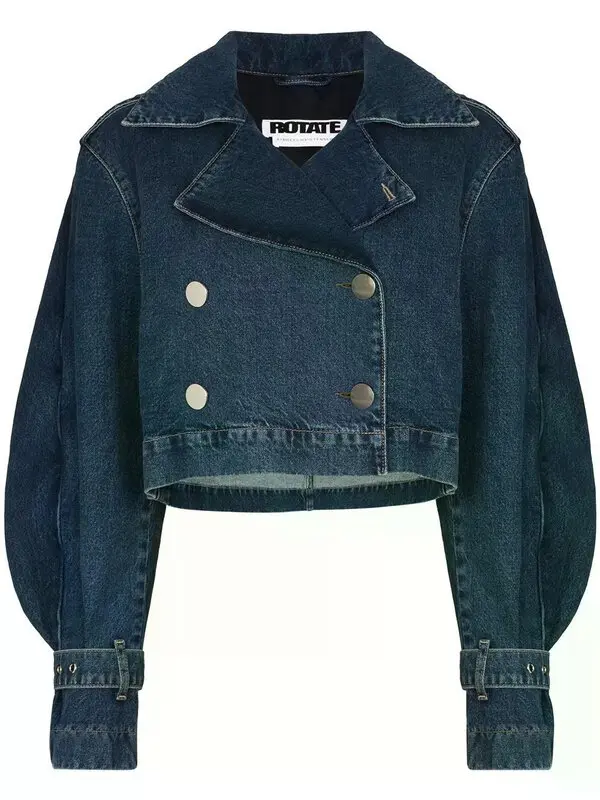 ROTATE BY BIRGER CHRISTENSEN Cropped Denim Jacket With Ruffle Detailing