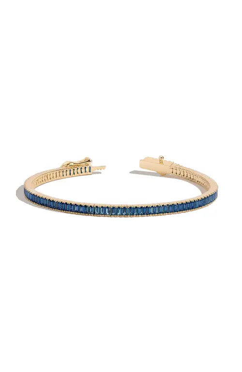 AURATE Lab Grown Sapphire Baguette Tennis Bracelet - Yellow Gold Vermeil